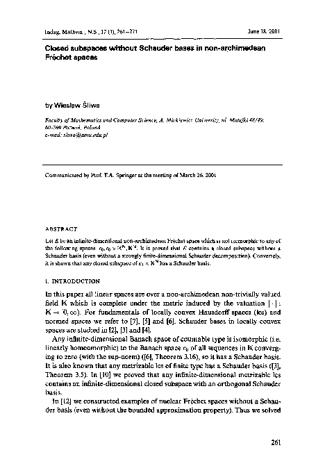 (PDF) Closed subspaces without Schauder bases in non-archimedean ...