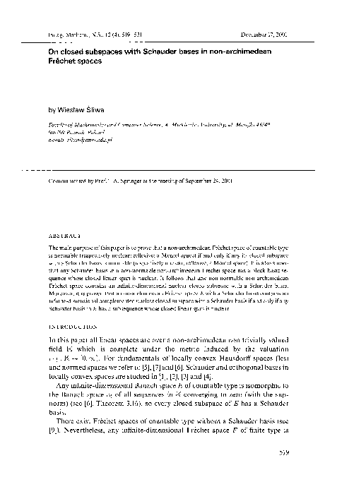 (PDF) On closed subspaces with Schauder bases in non-archimedean ...