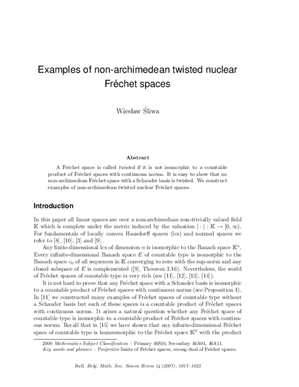 (PDF) Examples of non-archimedean twisted nuclear Fréchet spaces