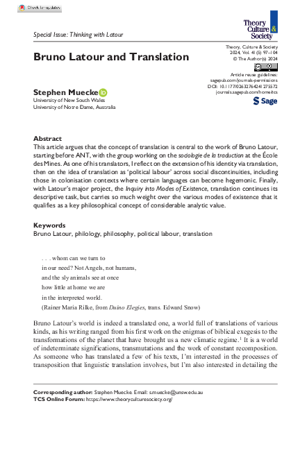 (PDF) Bruno Latour and Translation