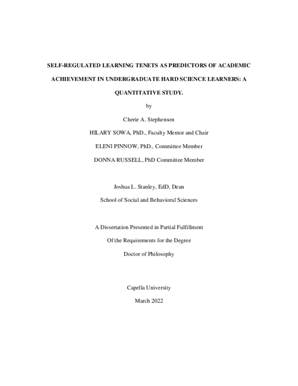 (PDF) SELF-REGULATED LEARNING TENETS AS PREDICTORS OF ACADEMIC ACHIEVEMENT IN UNDERGRADUATE HARD ...