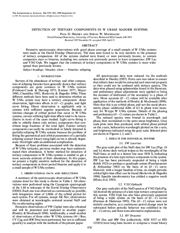 (PDF) Detection of Tertiary Components in W Ursae Majoris Systems