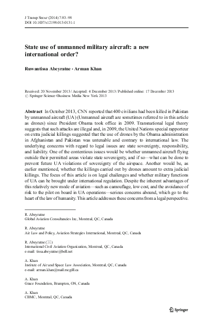 (PDF) State use of unmanned military aircraft: a new international order?