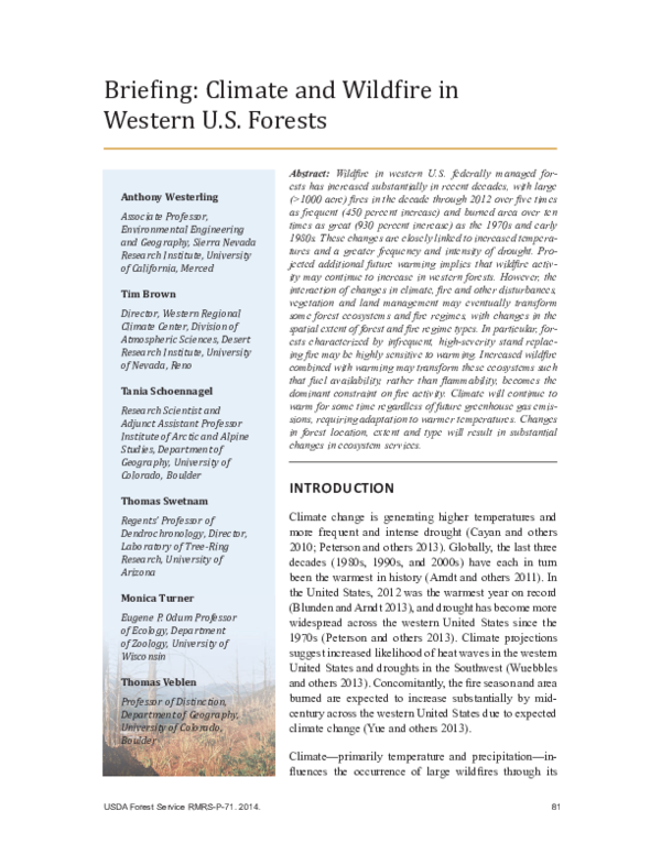 (PDF) Briefing: Climate and wildfire in western US forests