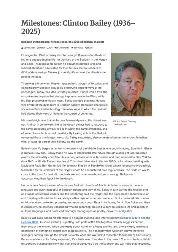 (PDF) Milestones: Clinton Bailey (1936-2025)