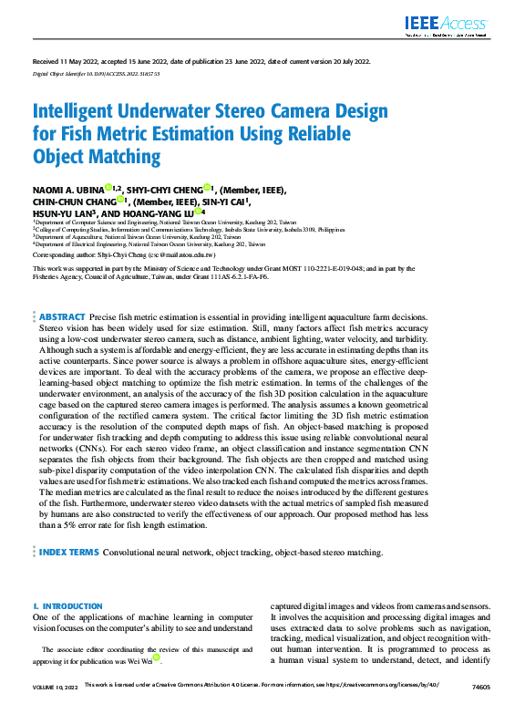 (PDF) Intelligent Underwater Stereo Camera Design for Fish Metric ...