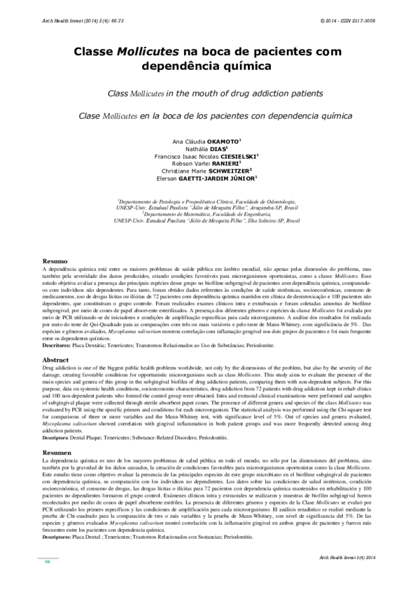 (PDF) Classe Mollicutes na boca de pacientes com dependência química