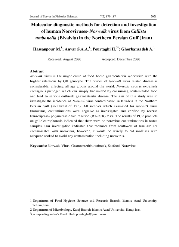 (PDF) Molecular diagnostic methods for detection and investigation of human Noroviruses- Norwalk ...