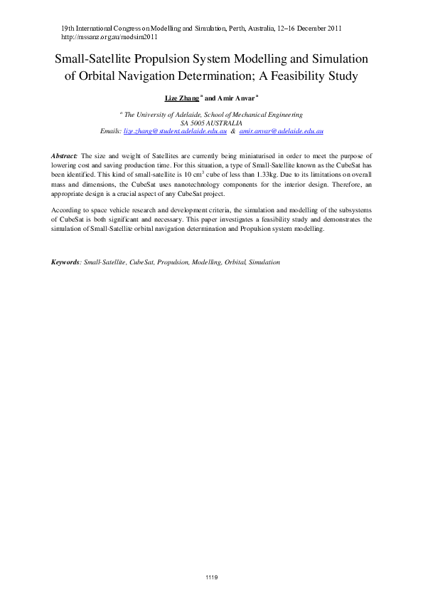 (PDF) Small-satellite propulsion system modelling and simulation of orbital navigation ...
