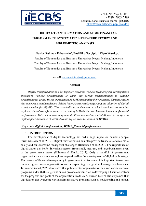 (PDF) Digital Transformation and MSME Financial Performance: Systematic Literature Review and ...