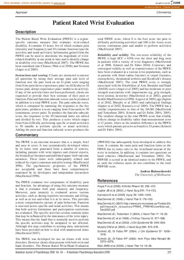 (PDF) Patient Rated Wrist Evaluation