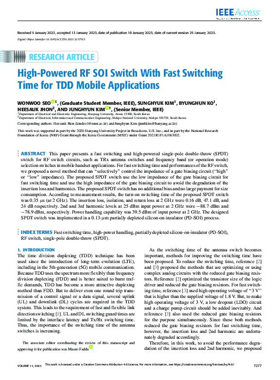 (PDF) High-Powered RF SOI Switch With Fast Switching Time for TDD ...
