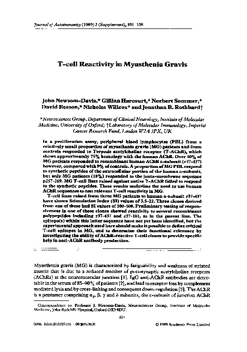 (PDF) T-cell reactivity in myasthenia gravis