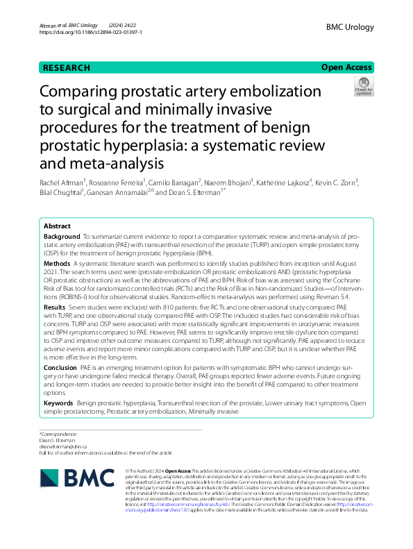 (PDF) Comparing prostatic artery embolization to surgical and minimally ...