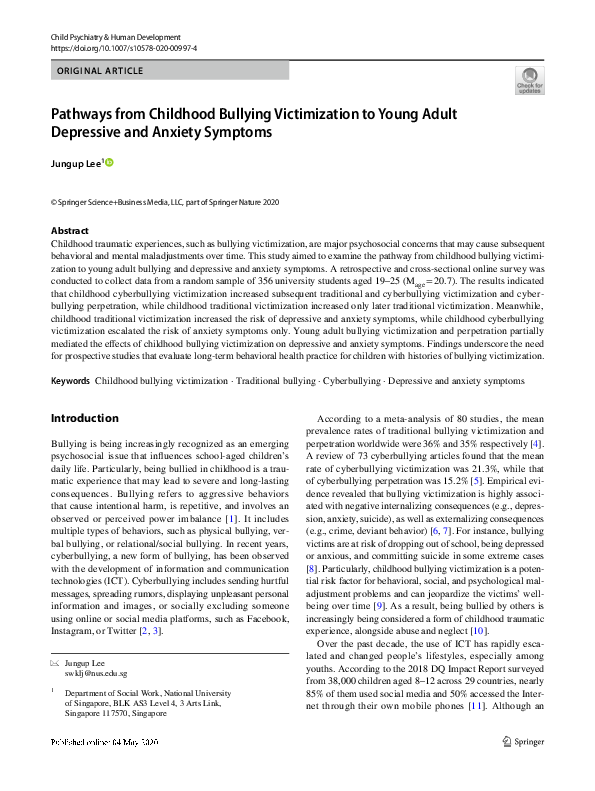 (PDF) Pathways from Childhood Bullying Victimization to Young Adult ...
