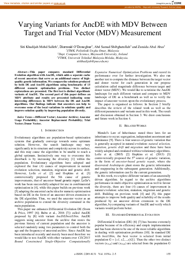 (PDF) Varying Variants for AncDE with MDV between Target and Trial Vector Measurement