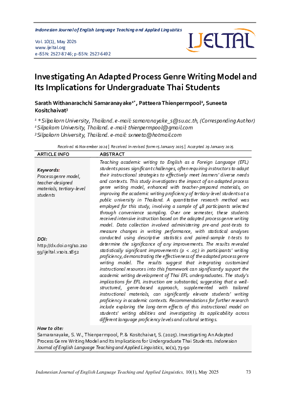 (PDF) Investigating An Adapted Process Genre Writing Model and Its ...