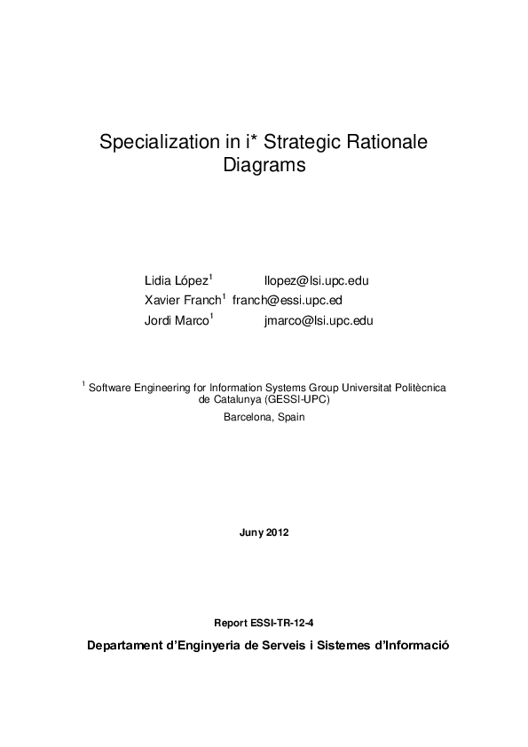 (PDF) Specialization in i* Strategic Rationale Diagrams