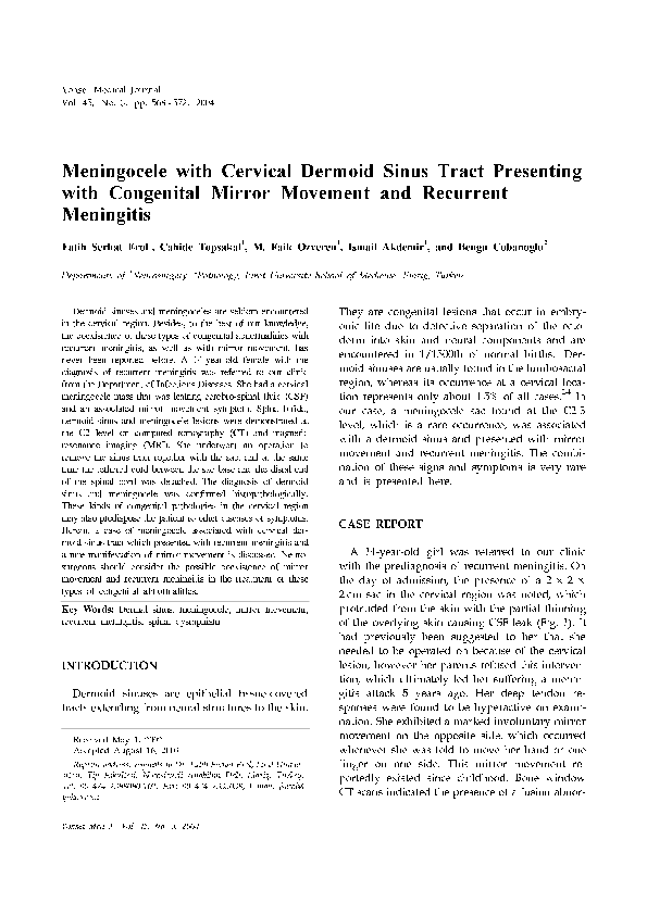 (PDF) Meningocele with Cervical Dermoid Sinus Tract Presenting with ...
