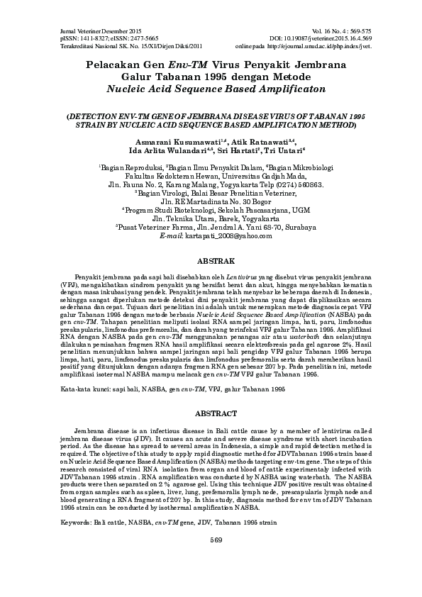 (PDF) Pelacakan Gen Env-TM Virus Penyakit Jembrana Galur Tabanan 1995 ...