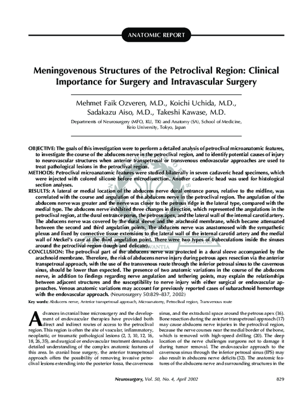 (PDF) Meningovenous Structures of the Petroclival Region: Clinical ...