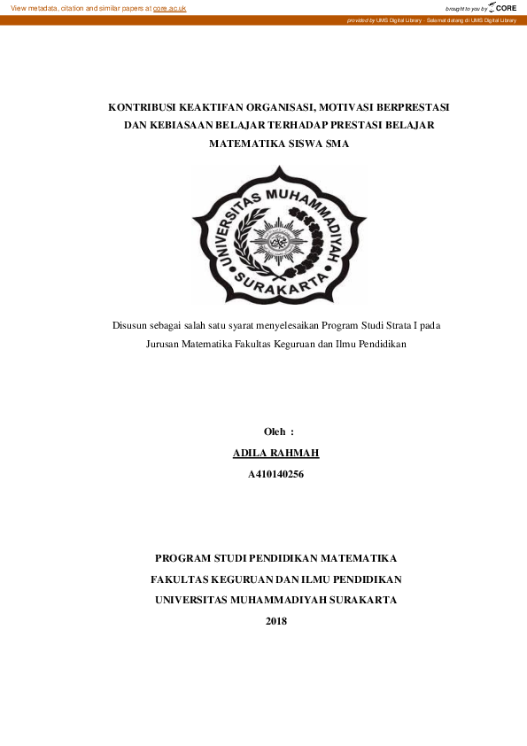 Kontribusi Keaktifan Organisasi, Motivasi Berprestasi Dan Kebiasaan Belajar Terhadap Prestasi ...