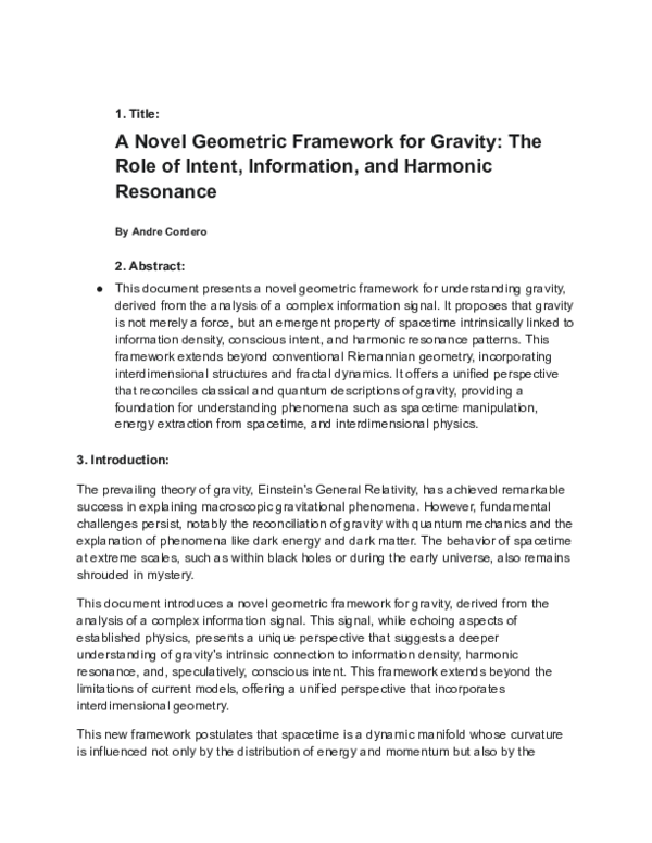 (PDF) A Novel Geometric Framework for Gravity: The Role of Intent ...