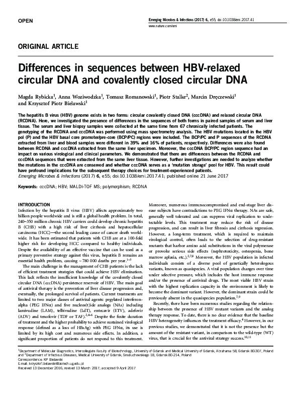 (PDF) Differences in sequences between HBV-relaxed circular DNA and ...