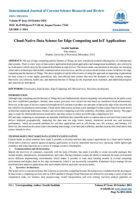 (PDF) Cloud-Native Data Science for Edge Computing and IoT Applications