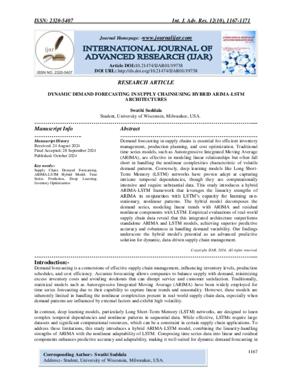 (PDF) DYNAMIC DEMAND FORECASTING IN SUPPLY CHAINSUSING HYBRID ARIMA ...