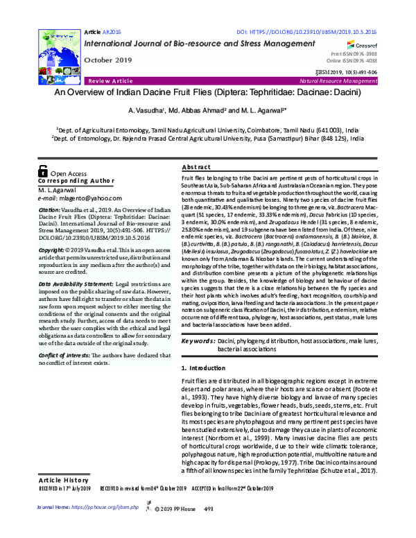(PDF) An Overview of Indian Dacine Fruit Flies (Diptera: Tephritidae ...