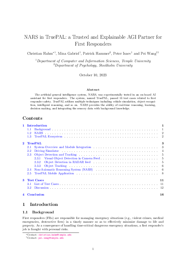 (PDF) NARS in TruePAL: a Trusted and Explainable AGI Partner for First Responders
