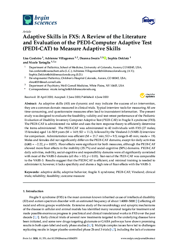 (PDF) Adaptive Skills in FXS: A Review of the Literature and Evaluation ...