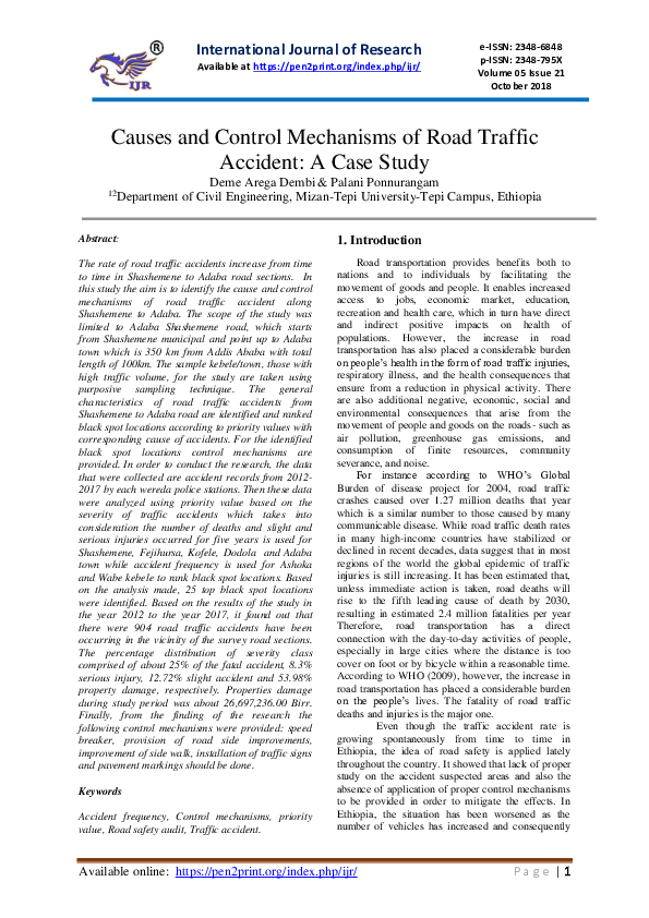 (PDF) Causes and control mechanisms of road traffic accident: case ...