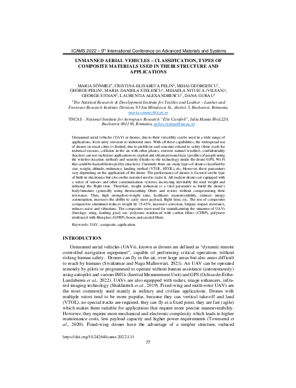 (PDF) Unmanned Aerial Vehicles – Classification, Types of Composite Materials Used in Their ...