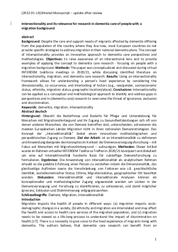 (PDF) Intersectionality and its relevance for research in dementia care of people with a ...