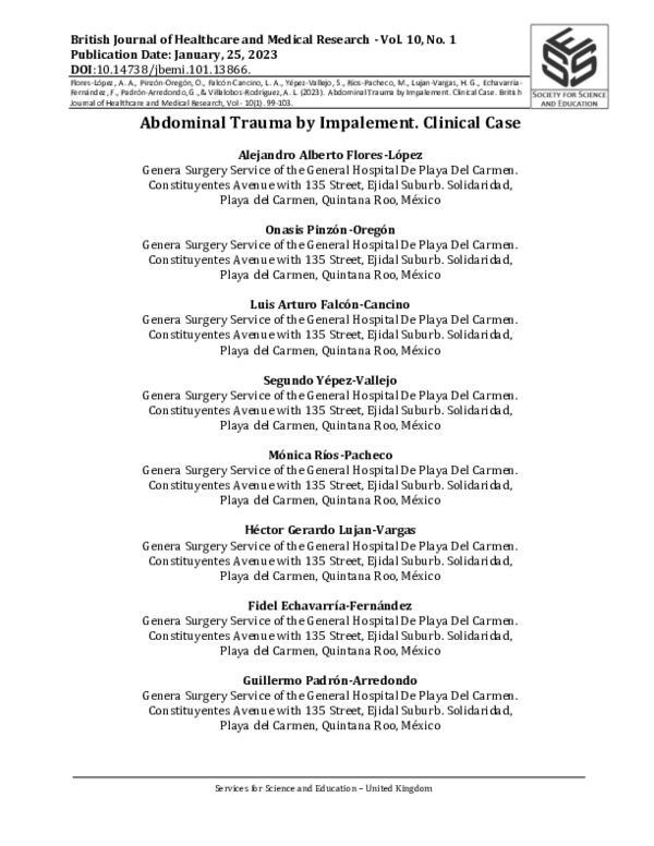 (PDF) Abdominal Trauma by Impalement. Clinical Case