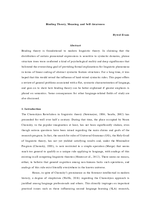 (PDF) Binding Theory, Meaning, and Self-Awareness
