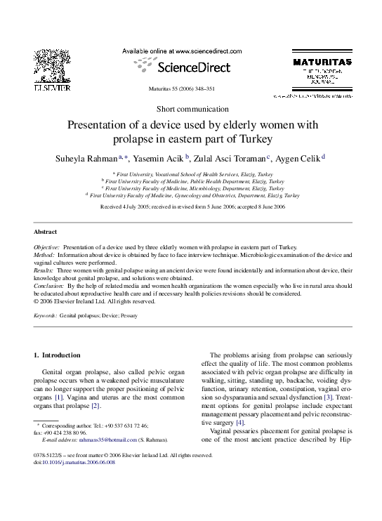(PDF) Presentation of a device used by elderly women with prolapse in ...