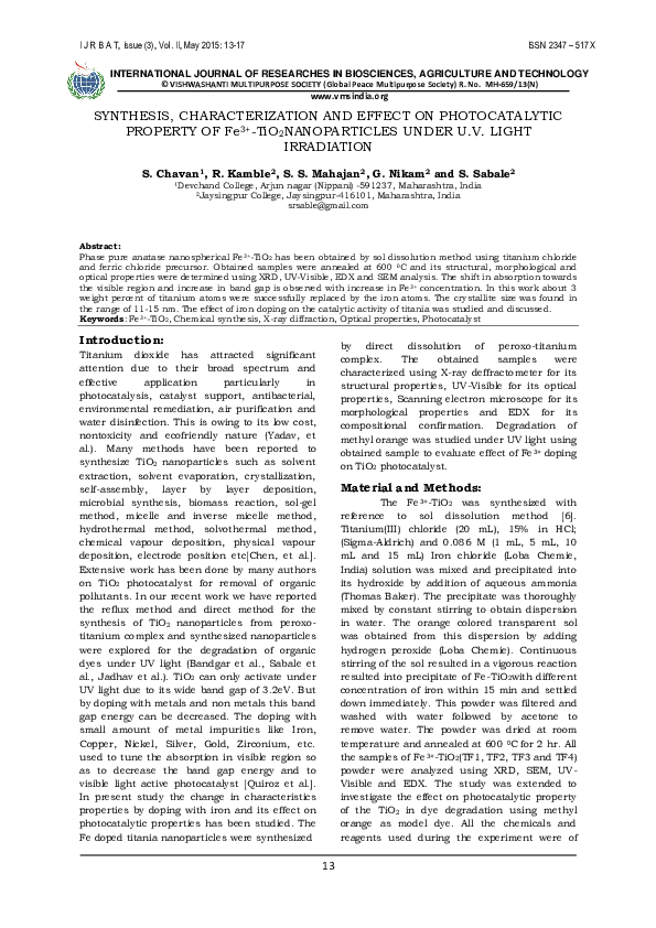 (PDF) SYNTHESIS, CHARACTERIZATION AND EFFECT ON PHOTOCATALYTIC PROPERTY ...