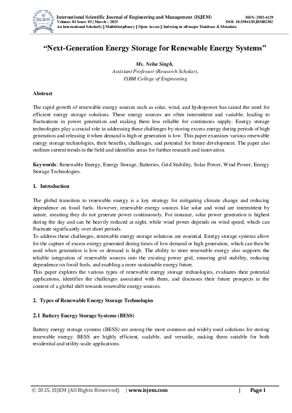 (PDF) "Next-Generation Energy Storage for Renewable Energy Systems"