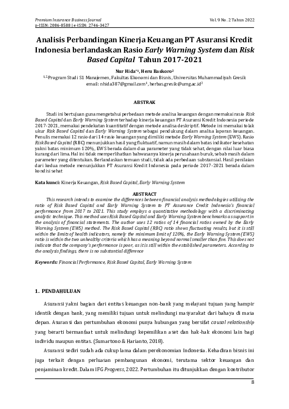 (PDF) Analisis Perbandingan Kinerja Keuangan PT Asuransi Kredit Indonesia berlandaskan Rasio ...