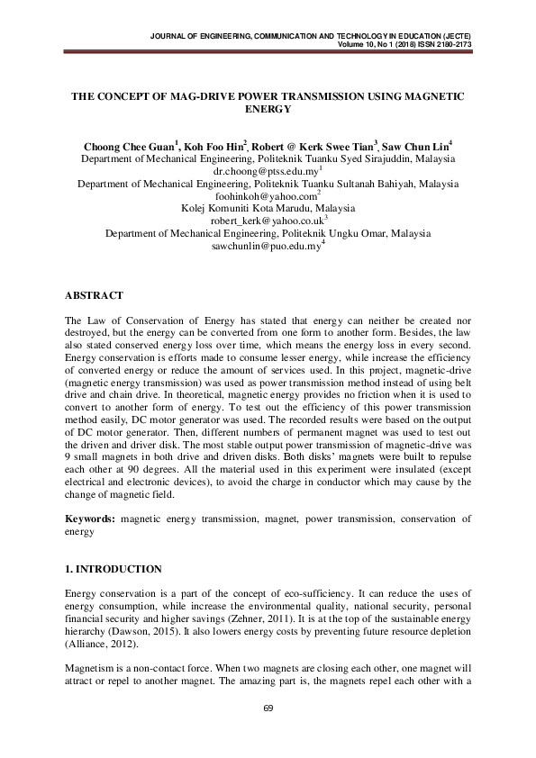 (PDF) The Concept of Mag-Drive Power Transmission Using Magnetic Energy