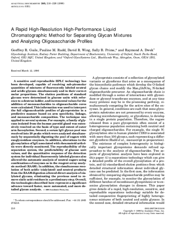(PDF) A Rapid High-Resolution High-Performance Liquid Chromatographic Method for Separating ...