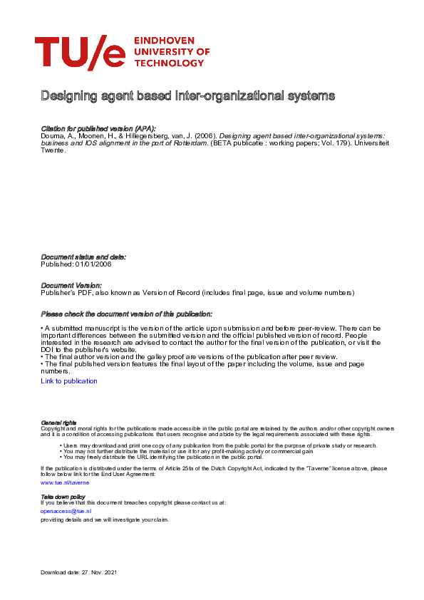 (PDF) Designing agent based inter-organizational systems: Business and IOS alignment in the port ...