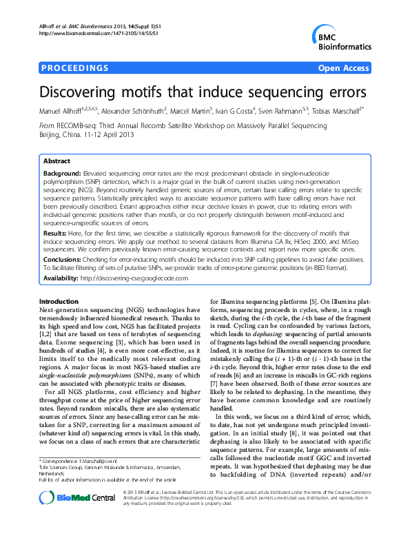 (PDF) Discovering motifs that induce sequencing errors