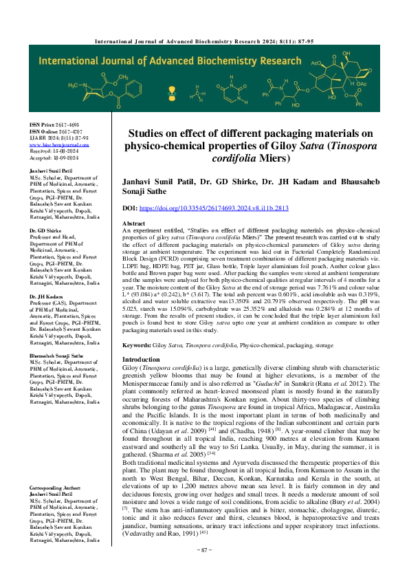 (PDF) Studies on effect of different packaging materials on physico-chemical properties of Giloy ...