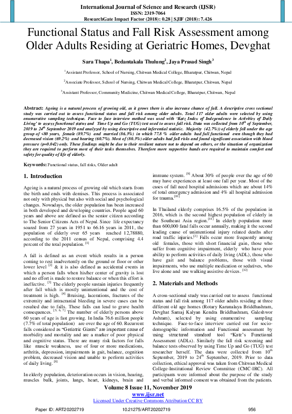 (PDF) Functional Status and Fall Risk Assessment among Older Adults ...
