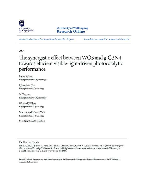 (PDF) The synergistic effect between WO3 and g-C3N4 towards efficient visible-light-driven ...