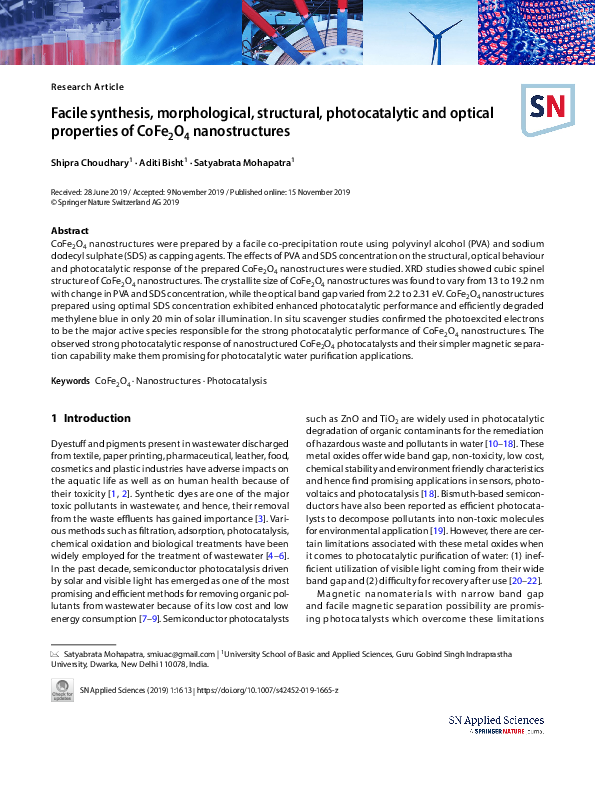 (PDF) Facile Synthesis of CuS Nanostructures: Structural, Optical and Photocatalytic Properties